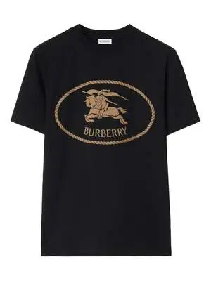 Burberry Slim Fit Ribbed Neckline T-shirt With Equestrian Knight Print Size - Nero