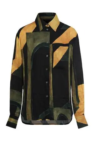 LOUISA BALLOU Long Sleeve Viscose Printed Shirt - Black