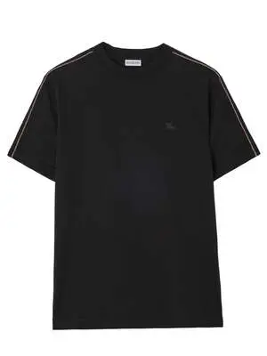 Burberry Cotton Crewneck T-shirt With Check Piping Size - Nero