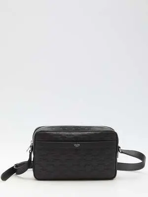 Celine Medium Messenger Bag In Embossed Calfskin - Black