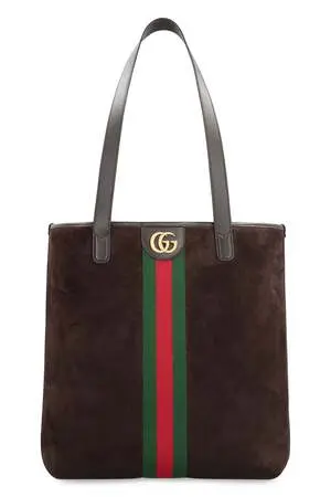Gucci Medium Ophidia Shopping Bag In Suede - Brown