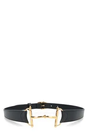 Gucci Elegant Leather Belt With Oversized Buckle 5.5 Cm Height - Black