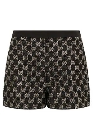 Gucci Embroidered Wool Tweed Lamé Shorts - Black