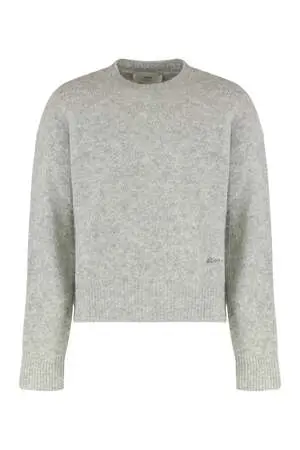 AMI Paris Round Neck Wool Blend Sweater For - Grey