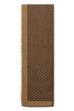 Gucci Jacquard Wool Silk Scarf - Brown