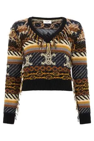Celine V-neck Sweater In Jacquard Cashmere