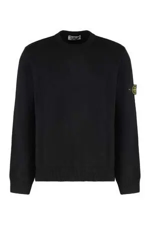 Stone Island Ribbed-knit Logo Patch Sweater - Black