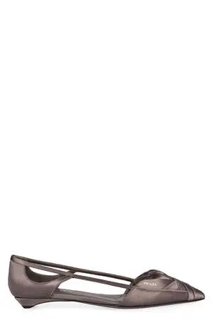 Prada Satin-finish Cut-out Ballerina Shoes - Grey