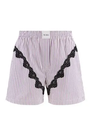 Attico Cotton Mini Shorts With Contrast Lace Inserts - Prune