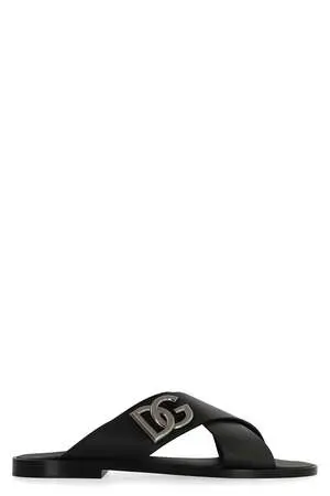 Dolce & Gabbana Calfskin Sandals With Dg Logo Detail - Black