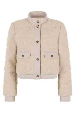 Moncler Blandy Wool Blend Bouclé Short Down Jacket - Beige