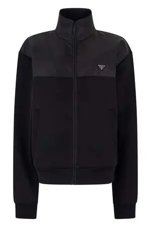Prada Cotton Fleece And Re-nylon Zip-up Sweatshirt With Stand Collar - Black