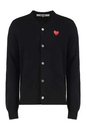 Play Comme Des Garcon Logo Patch Crewneck Cardigan - Black
