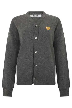 Play Comme Des Garcon Wool Cardigan With Embroidered Logo - Grey
