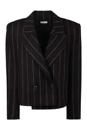 THE MANNEI Striped Double-breasted Wool Blazer - Black