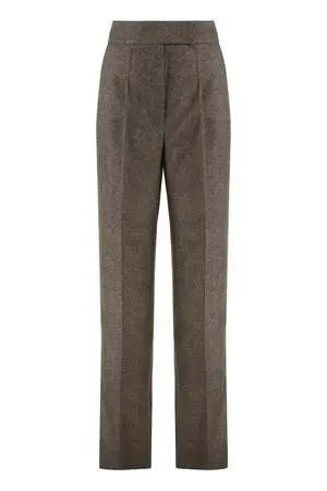 Max Mara Wide Wool Flannel High-waisted Trousers - Brown
