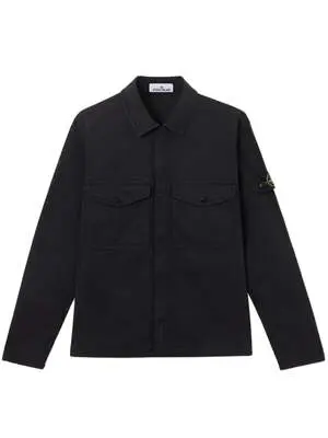 Stone Island Regular Fit Cotton Blend Jacket With Chest Pockets - Nero