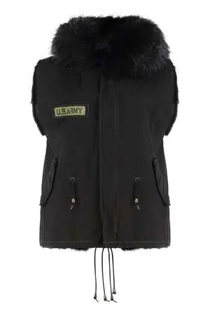 AS65 Faux Fur Sleeveless Mini Jacket - Black