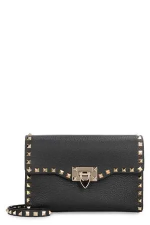 Valentino Garavani Rockstud Grainy Calfskin Crossbody Bag - Black