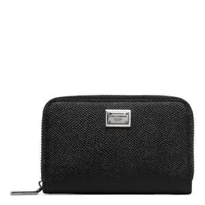 Dolce & Gabbana Small Calfskin Zip-around Wallet With Logo Tag For - Black