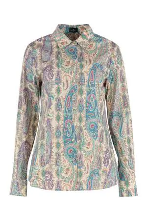 Etro Stretch Cotton Shirt With Leafy Paisley Motif