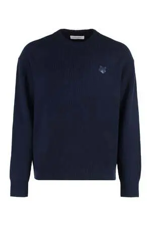 Maison Kitsuné Bold Fox Head Patch Ribbed Jumper - Blue