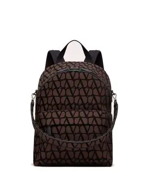 Valentino Garavani Toile Iconographe Backpack In Technical Fabric - Brown