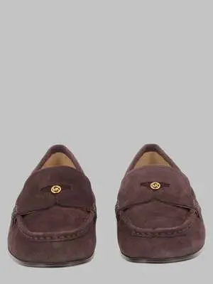 Michael Kors Leather Loafers With Silver Tone Mk Logo Detail - Brown