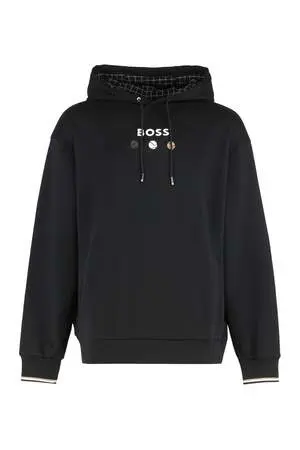 BOSS Straight Fit Hooded Sweatshirt With Graphic Detail - Black