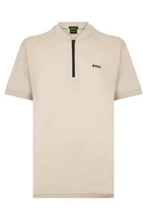 BOSS Casual T-shirt With Half-zip Collar - Beige