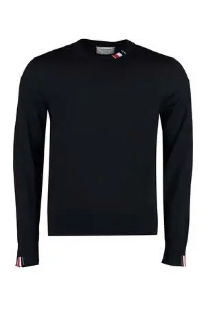Thom Browne Crew Neck Jumper With Tricolor Detail - Blue