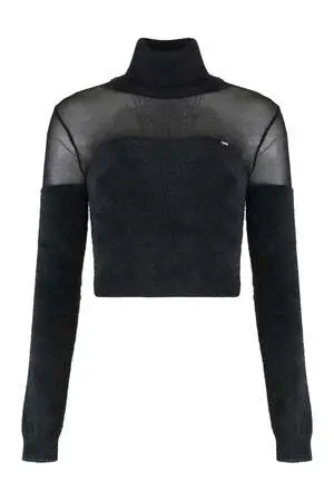 Elisabetta Franchi Cropped Turtleneck Sweater With Logo Detail - Black