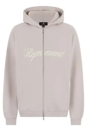 REPRESENT Hooded Script Logo Zip Sweatshirt - Grey