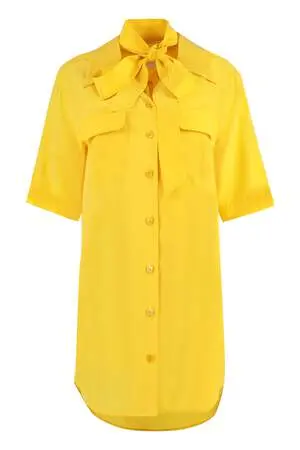 Equipment Short Sleeve Silk Shirt Dress With Belt - Yellow