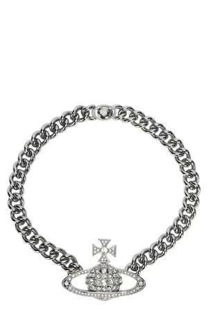 VIVIENNE WESTWOOD Chain Necklace With Crystal Orb Motif - Silver