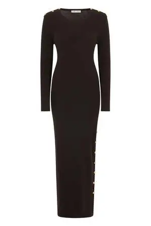 BLAZÉ MILANO Maxi Length Ribbed Dress With Button Detail - Brown