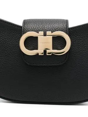 FERRAGAMO Double Gancio Leather Shoulder Bag