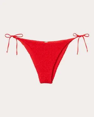 SEAQUELLE SWIM Clean Smocked Side-tie Bikini Bottoms - Red
