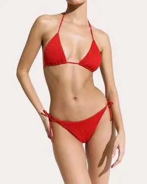 SEAQUELLE SWIM Clean Smocked Side-tie Bikini Bottoms