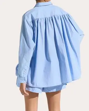 SEAQUELLE SWIM Drift Poplin Gathered Button-up Top