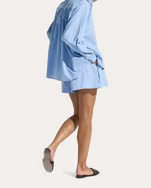 SEAQUELLE SWIM Drift Poplin Gathered Button-up Top