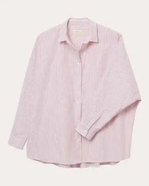 SEAQUELLE SWIM Drift Stripe Poplin Gathered Button-up Top Cotton - Red
