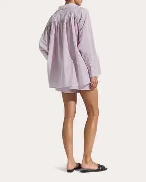 SEAQUELLE SWIM Drift Stripe Poplin Gathered Button-up Top Cotton