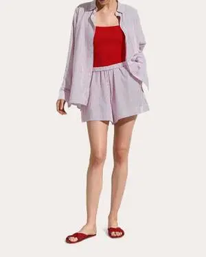 SEAQUELLE SWIM Drift Stripe Poplin Gathered Button-up Top Cotton