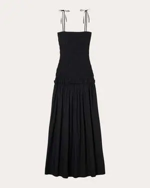 SEAQUELLE SWIM Eddy Smocked Cotton Drop-waist Maxi Dress - Black