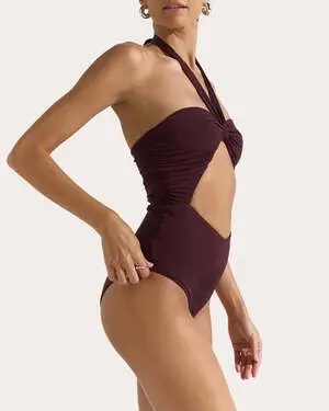 SEAQUELLE SWIM Ruched Cutout Halter One-piece Swimsuit