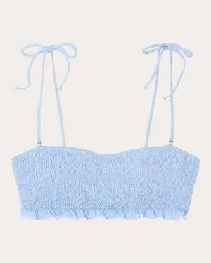 SEAQUELLE SWIM Sea Smocked Bandeau Bikini Top - Blue