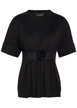 Simone Rocha Gathered Floral-appliquéd Cotton T-shirt - Black