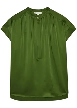 Vince Gathered Silk Blouse - Green