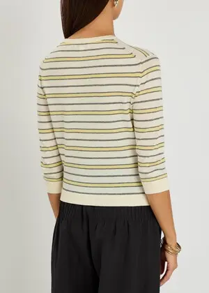 Vince Striped Cotton And Cashmere-blend Cardigan